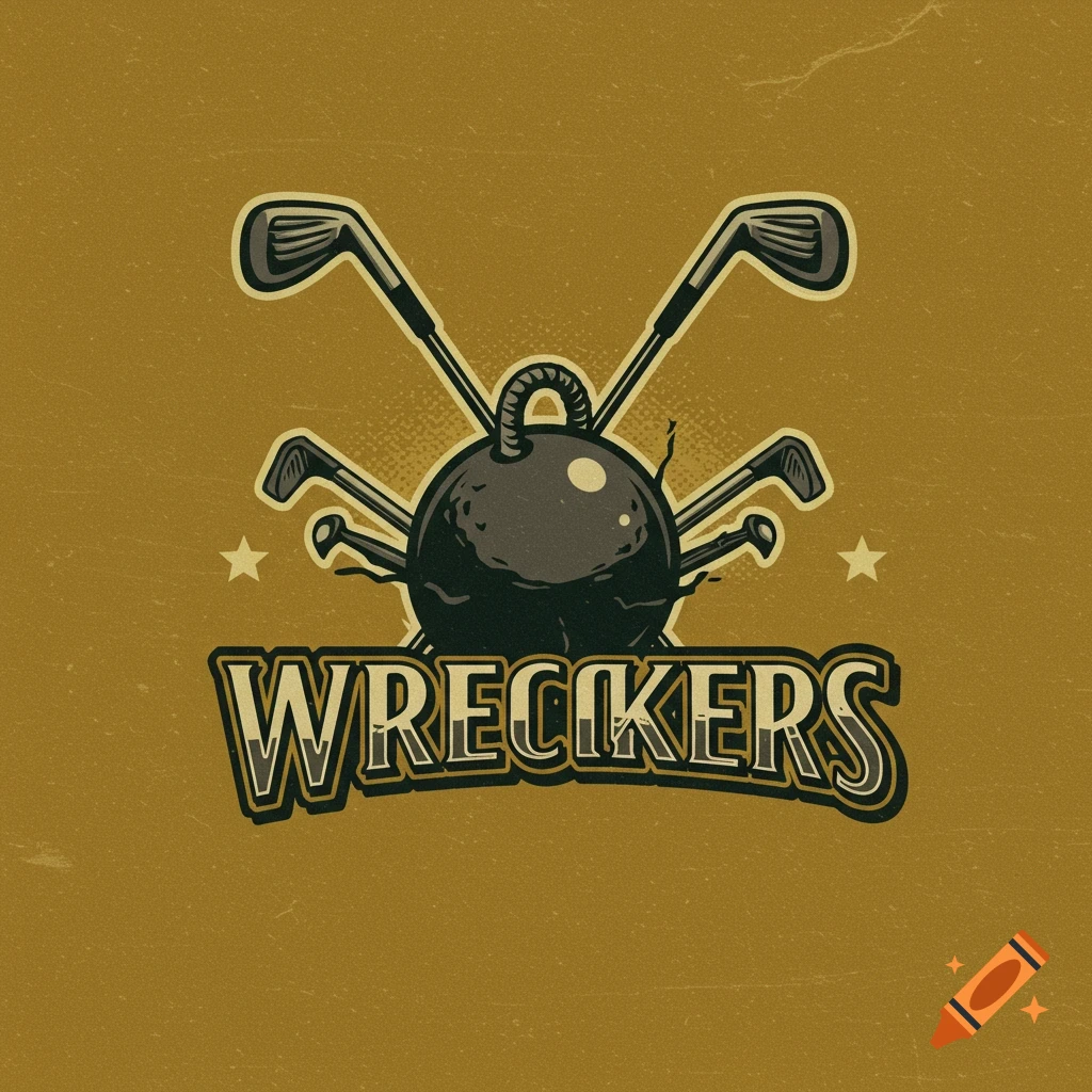 Retro golf team logo with crossed clubs, a bomb, and 'WRECKERS' text ...