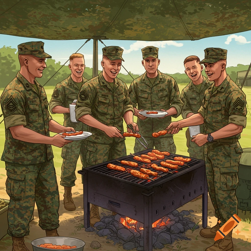 Uncle Sam drinking with soldiers on Craiyon