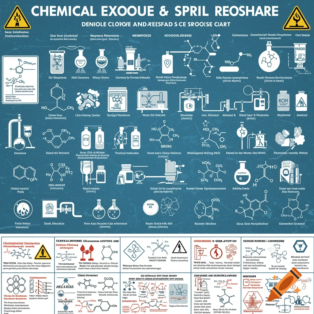 Chemical exposure and spill response chart illustration for safety ...