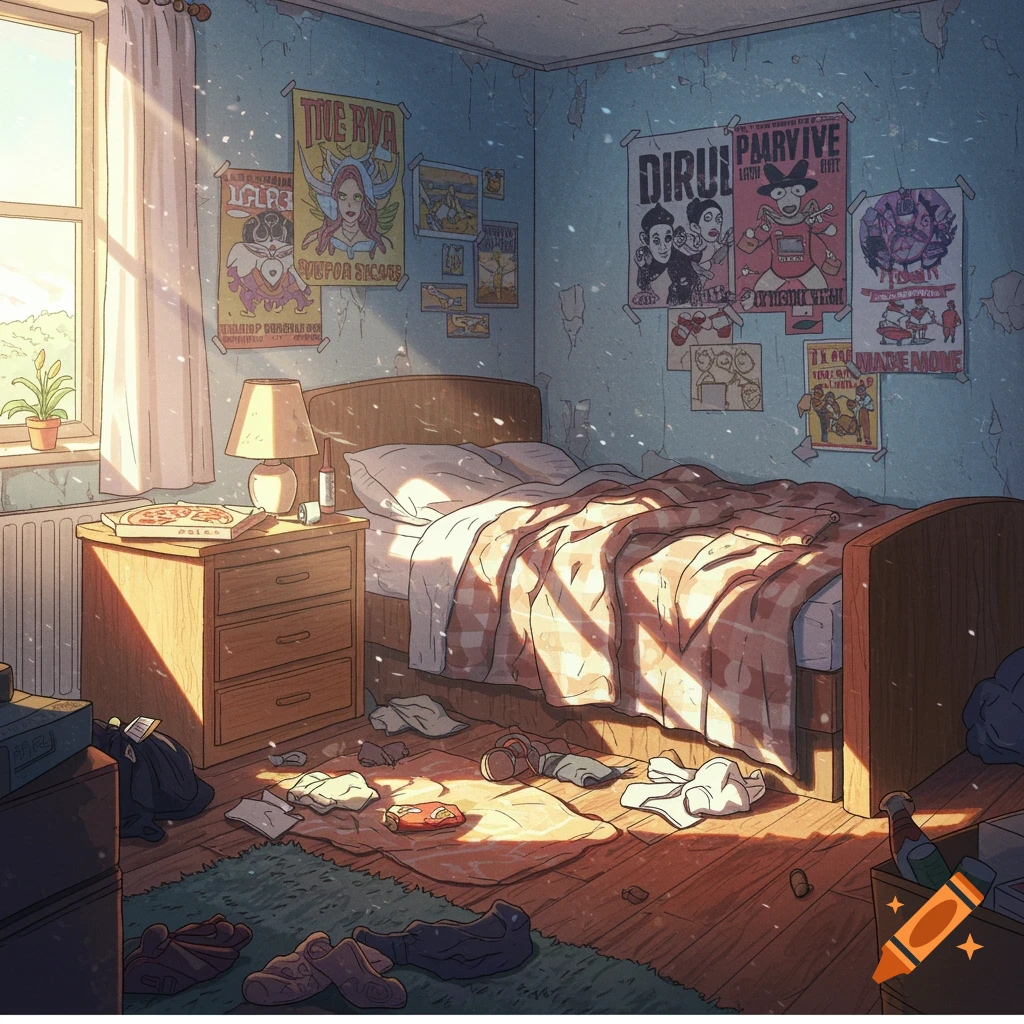 Bedroom with unwrapped cookies on Craiyon