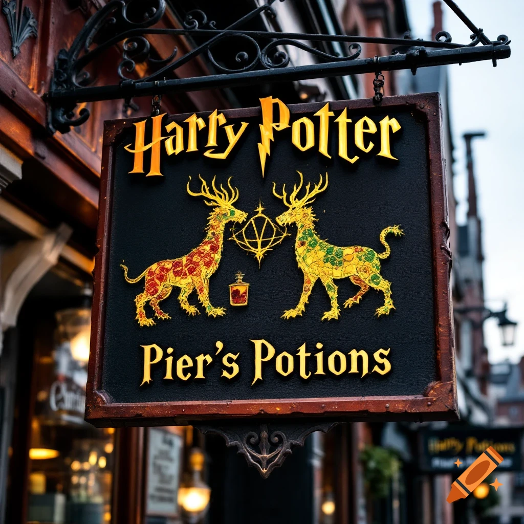 Harry Potter store sign with Pier's Potions on Craiyon