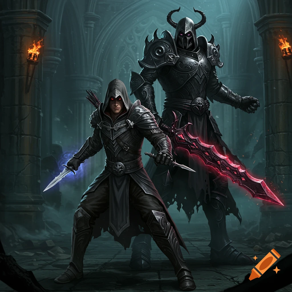 High-end graphics of Everquest 2 Assassin and Shadowknight on Craiyon