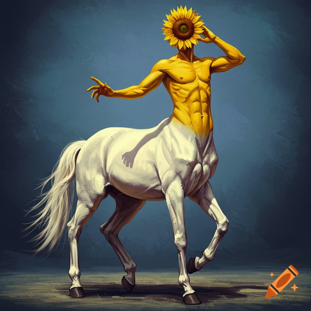 Centaur with white horse bottom and yellow human top on Craiyon