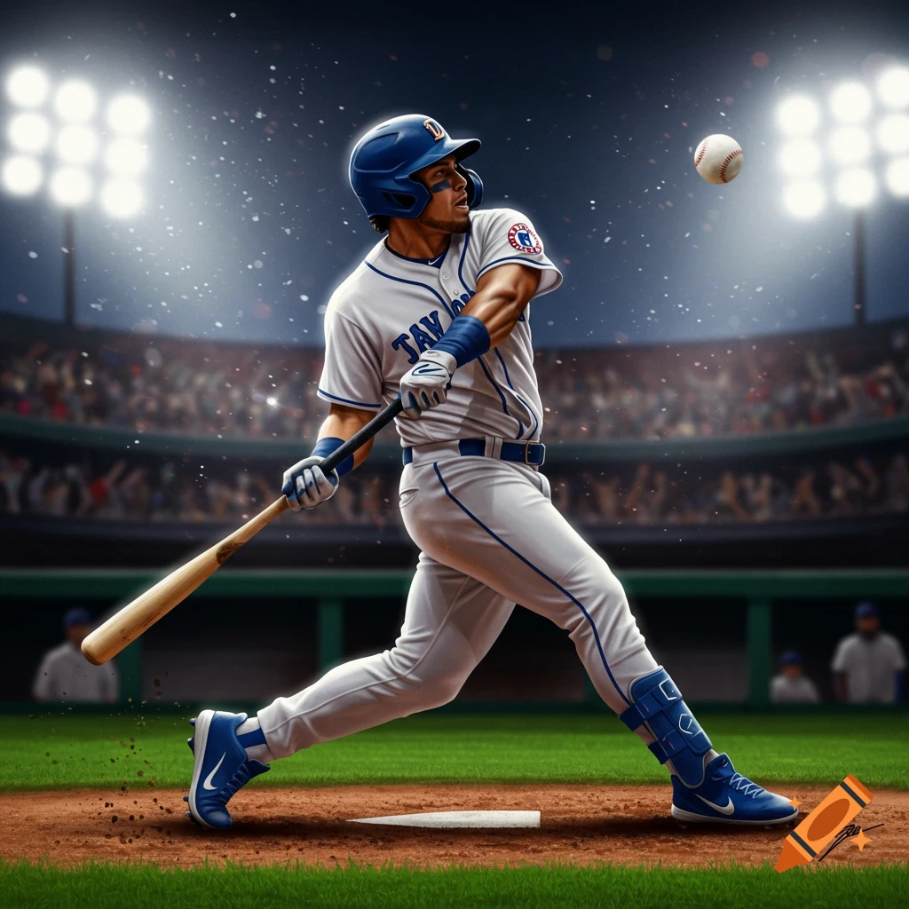 MLB player swinging for a home run with baseball pitch approaching on ...