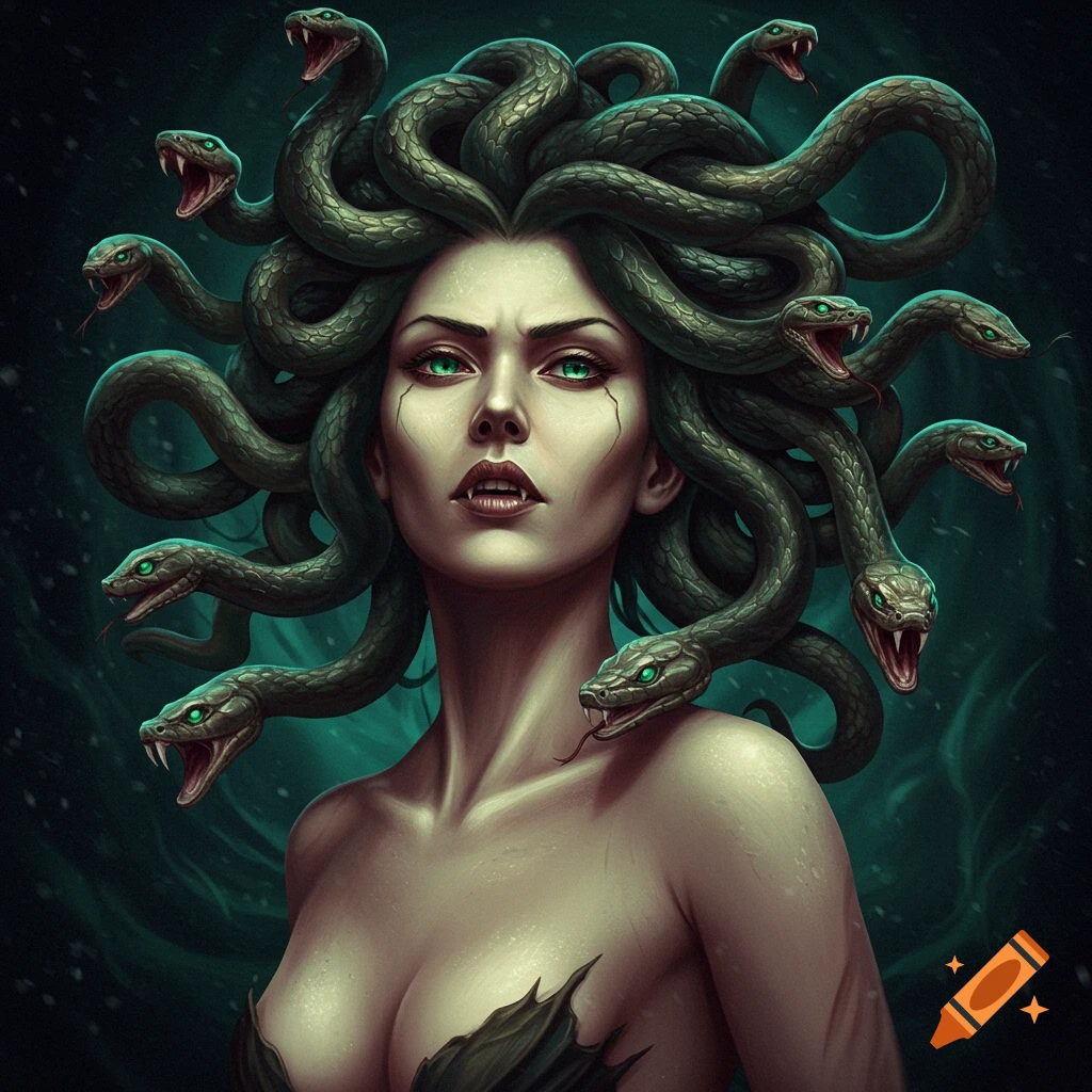 Medusa portrait in line art style on Craiyon