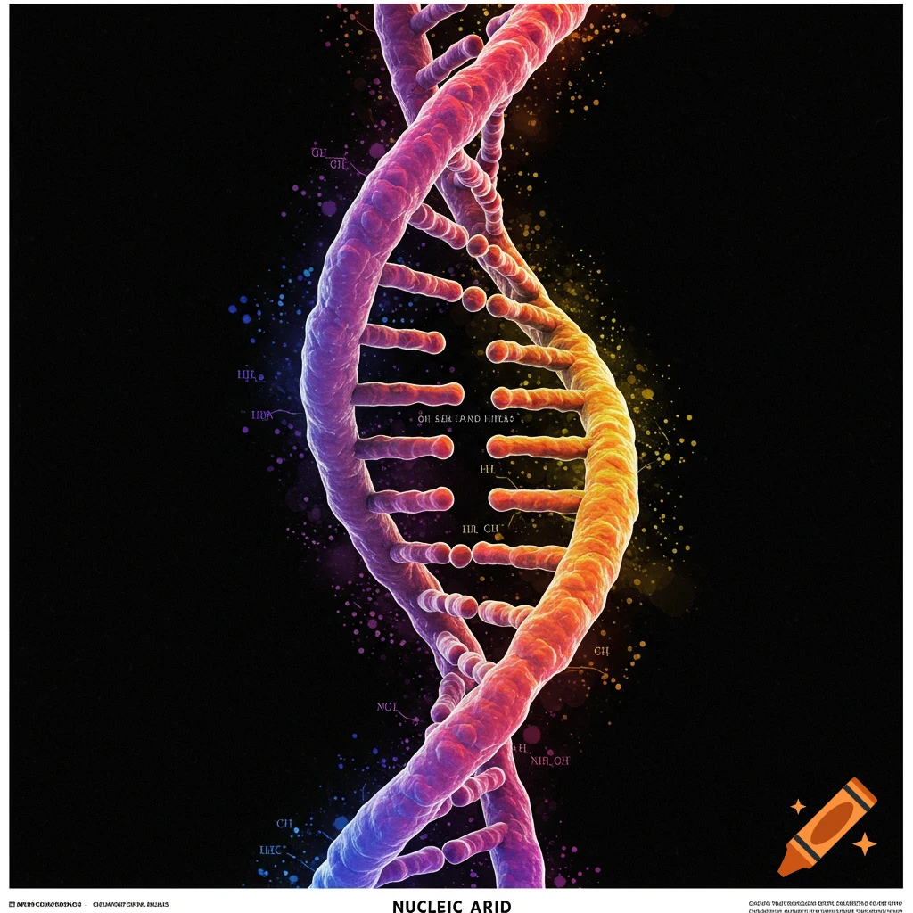 Colorful 3D rendering of a DNA double helix structure on a black ...