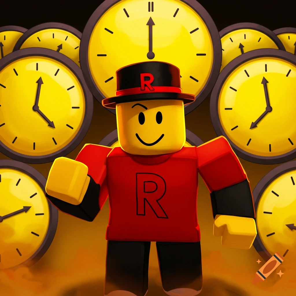 Roblox character with yellow clocks in slap battles style on Craiyon