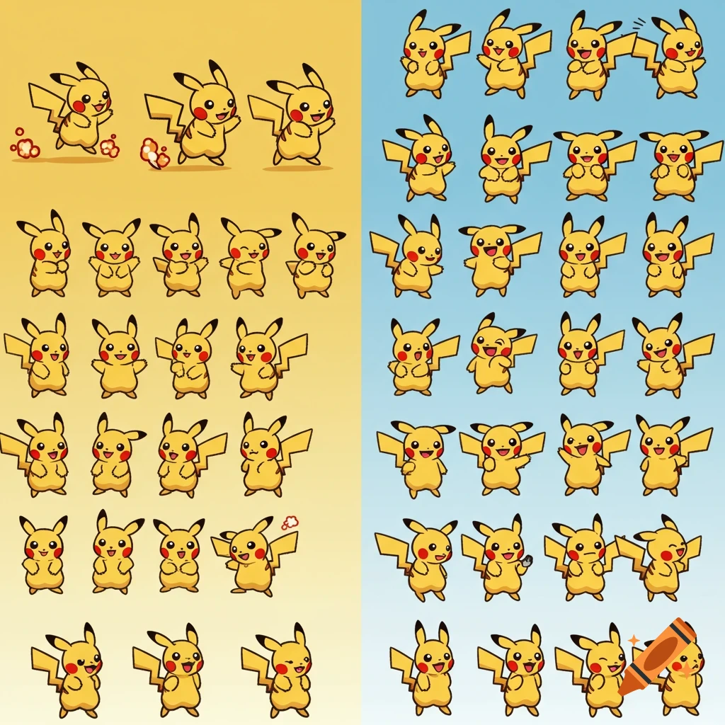 Cute chibi Pikachu DS game spritesheet on Craiyon