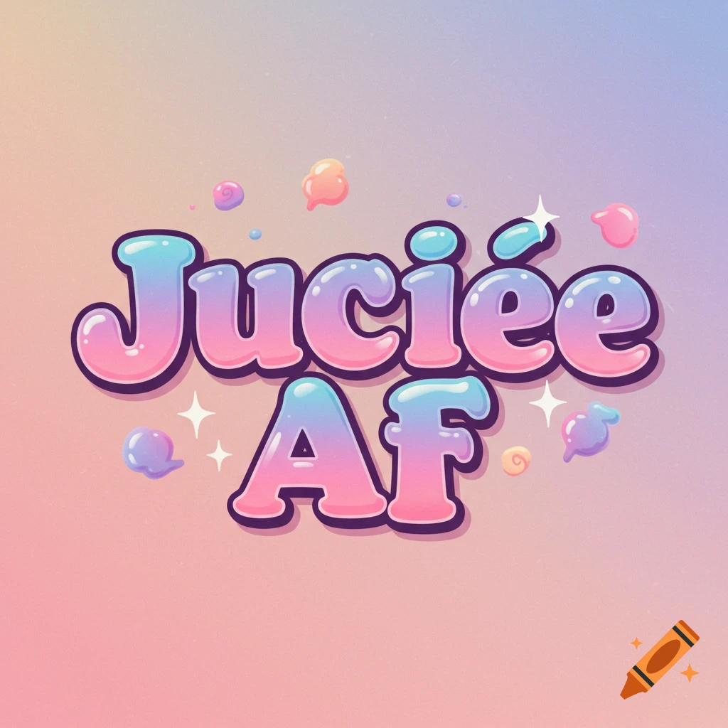 Lisa Frank inspired logo Juciee Af with bubble letters on Craiyon
