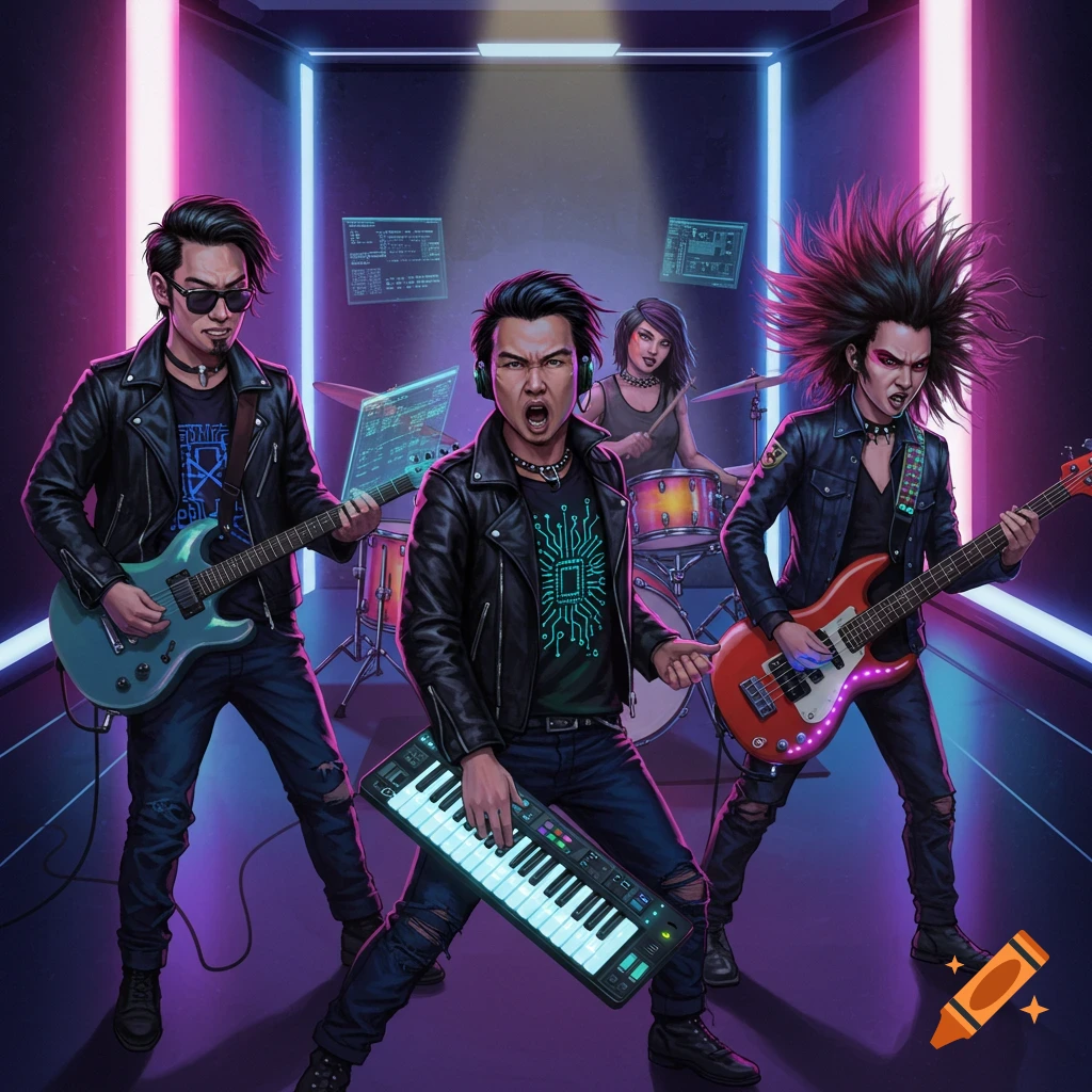 Kpop boy group of five, one blasian member on Craiyon