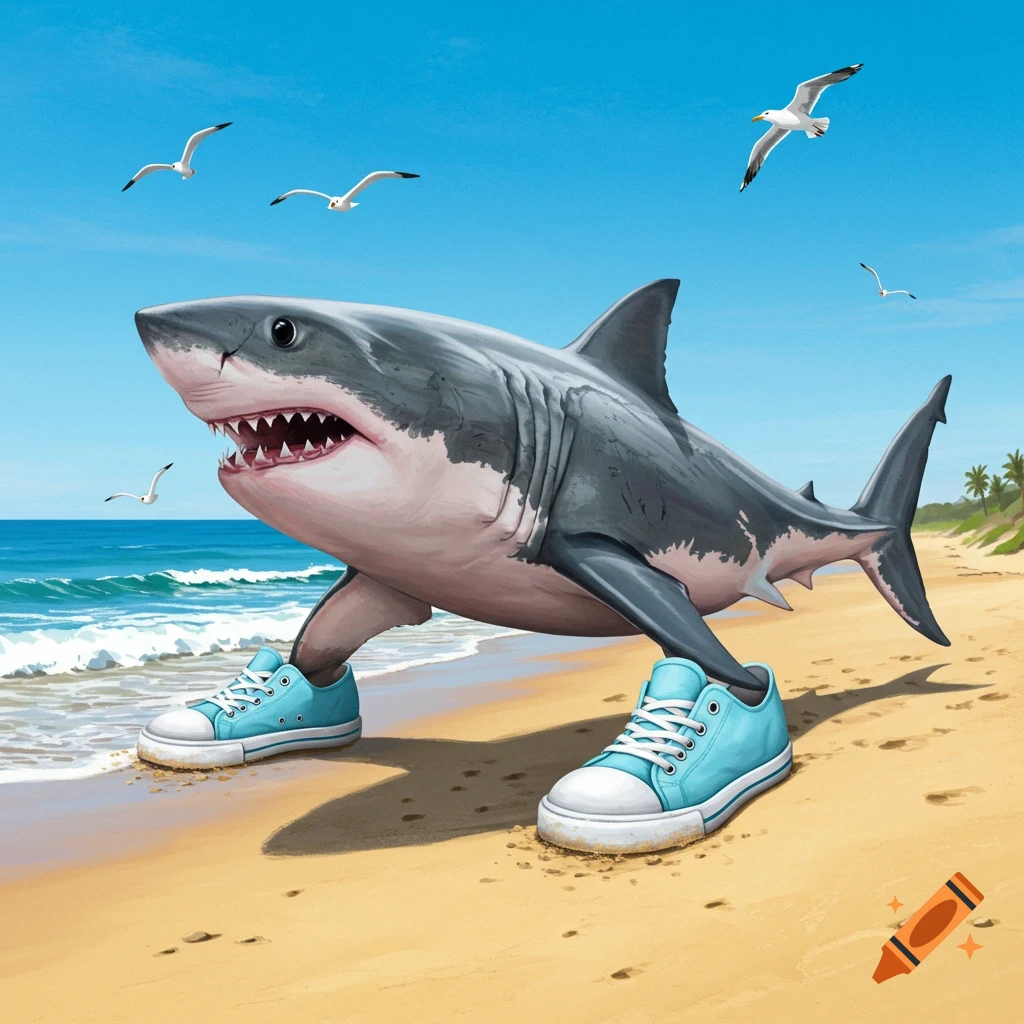 Shark wearing blue Nikes on Craiyon