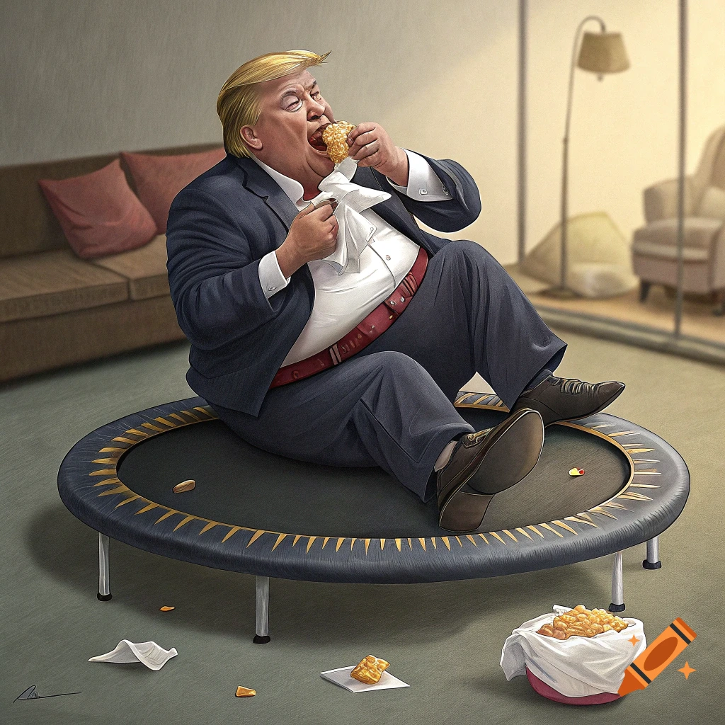 Donald Trump eating pizza messily with a crocodile on Craiyon