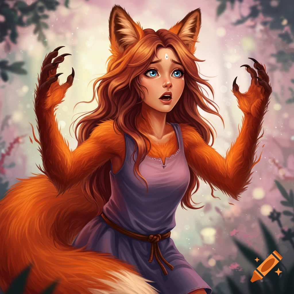 Cute fox girl with fire powers, anime style illustration. Ideal for ...