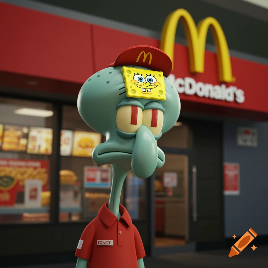 3D render of Squidward with a Spongebob patch on his forehead and a ...