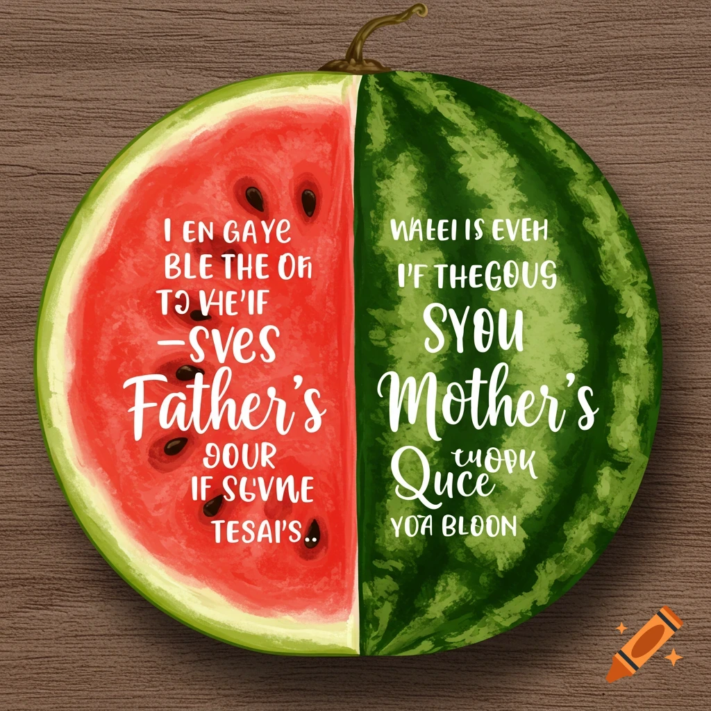 Watermelon cut in half with father's and mother's quotes on Craiyon