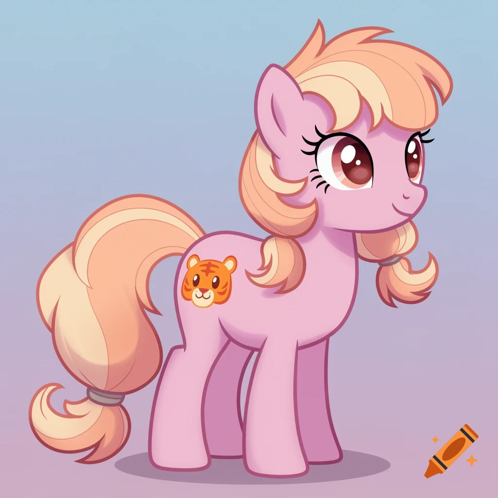 Pink cartoon pony with green and blue mane and a cocktail glass symbol ...