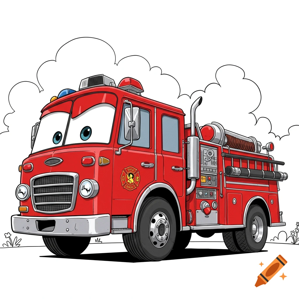 Line drawing of a muscle car with flames, a coloring page. on Craiyon