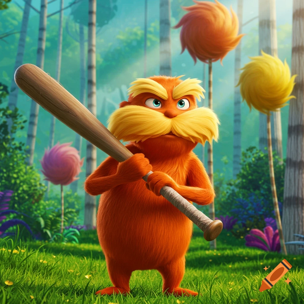 An orange furry character similar to the Lorax holds two red apples in ...