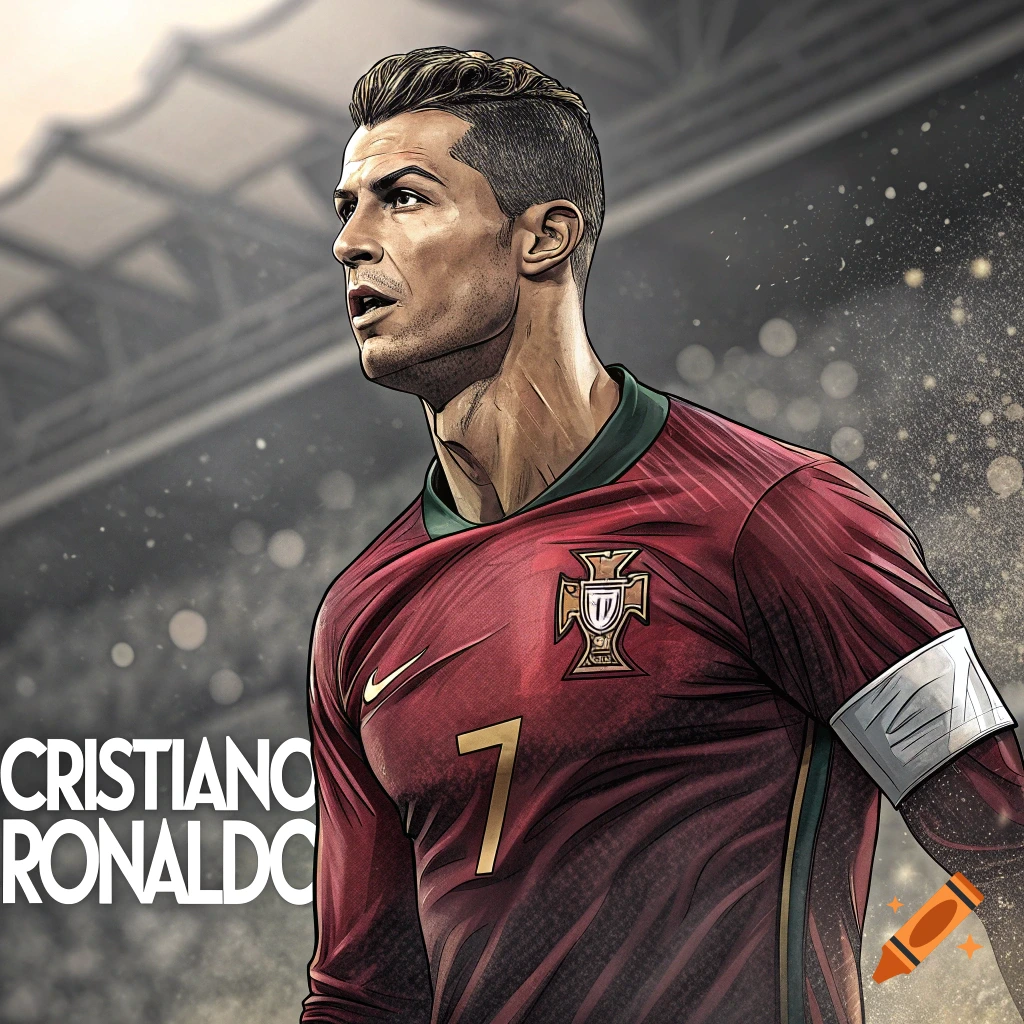 Stylized illustration of Cristiano Ronaldo in a Real Madrid jersey ...