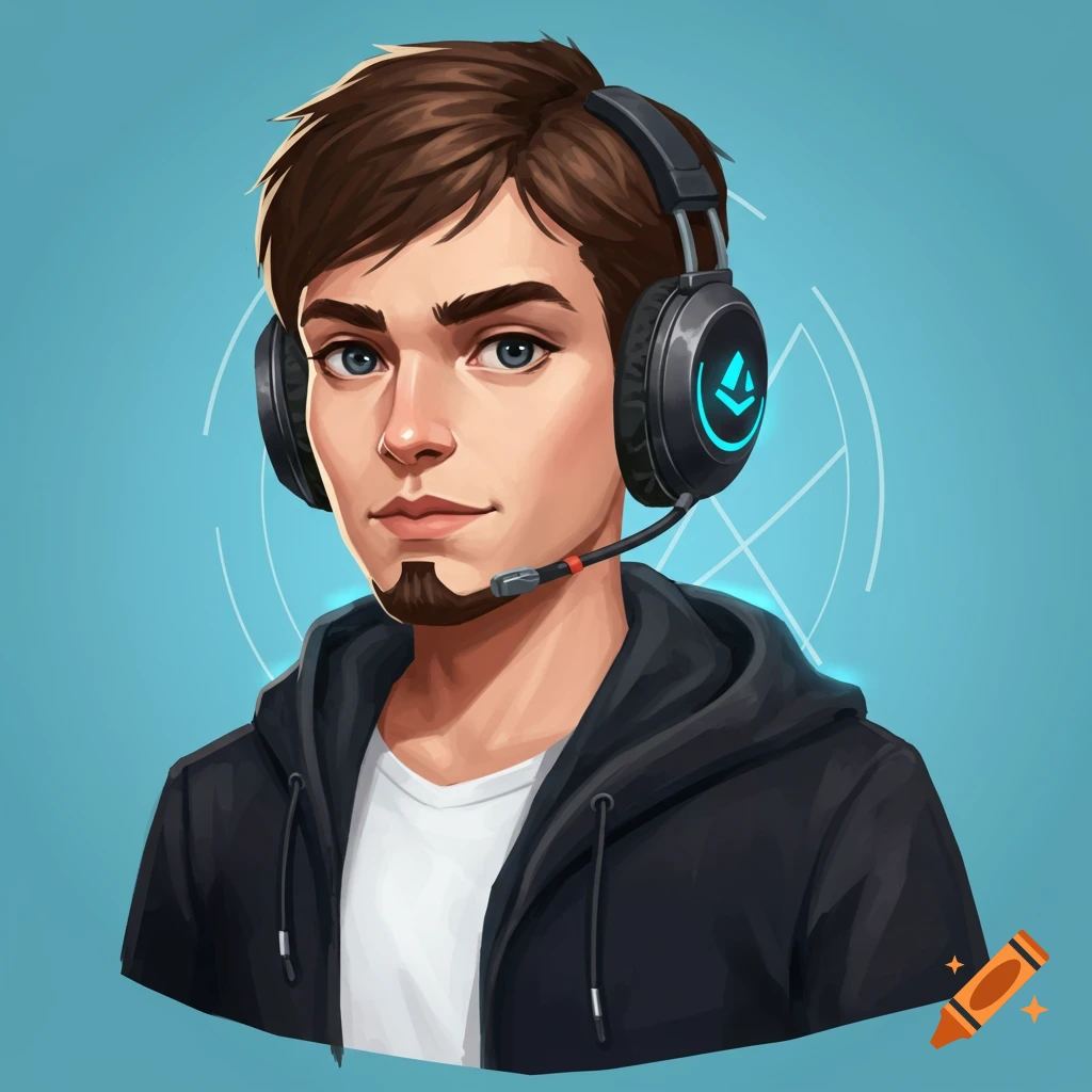 Stylized portrait of a young man wearing gaming headphones. on Craiyon
