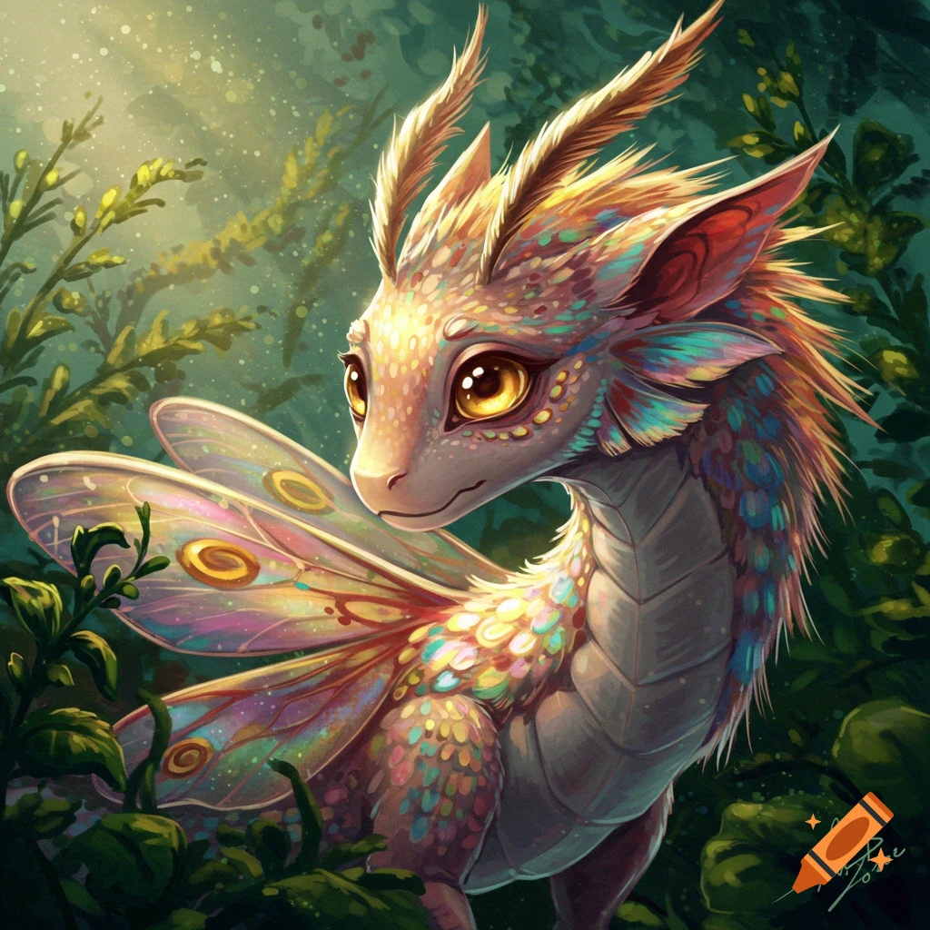 A cute, fluffy purple and yellow winged creature floats above a sunny ...