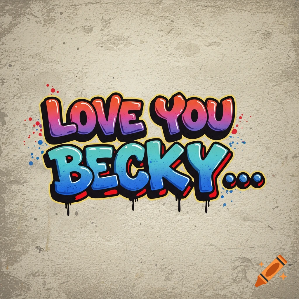 Graffiti text on a wall reads 'LOVE YOU BECKY...' on Craiyon