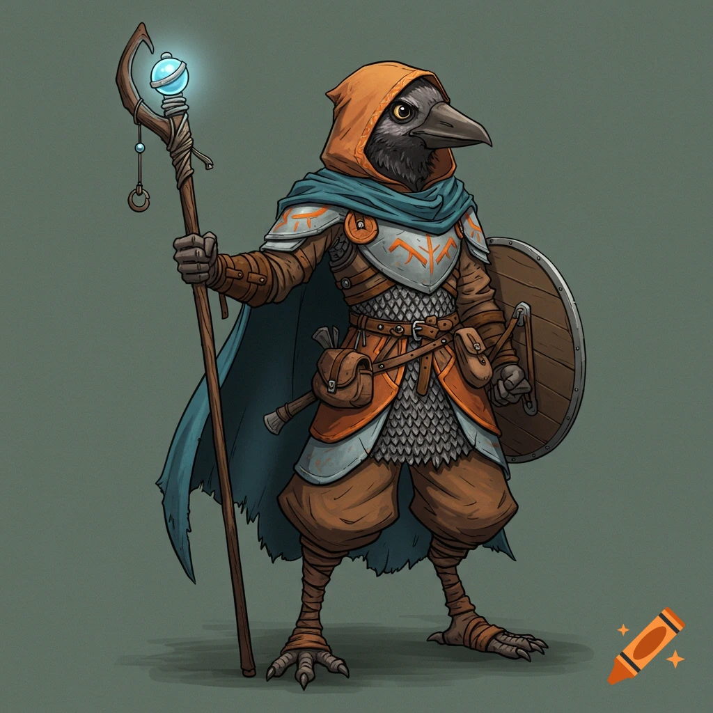 Kenku character portrait in Larry Elmore style with blue and orange ...