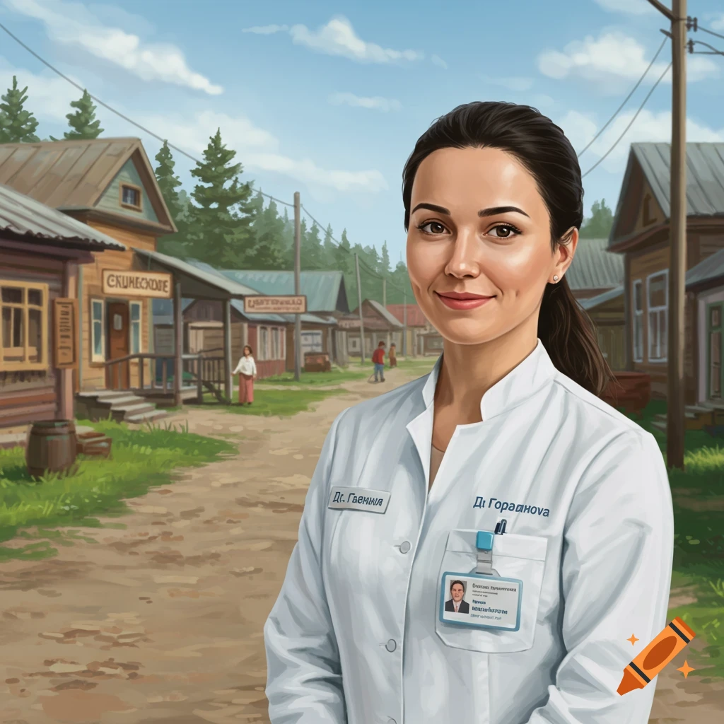 Doctor Evgenia Gorbacheva from Seattle in Shushenskoye on Craiyon