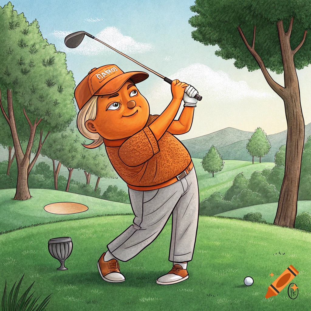 Colorful illustration of a person in bright clothes swinging a golf ...