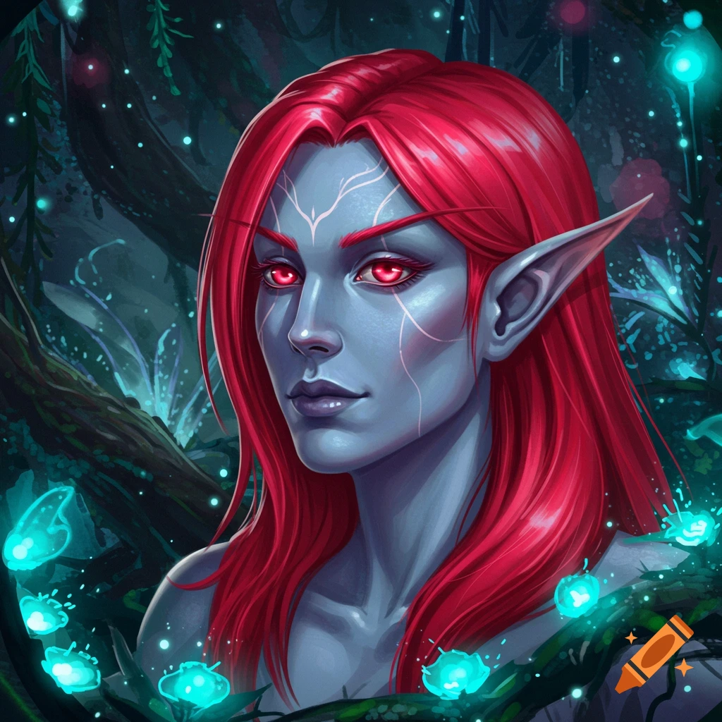Artwork of a male elf wizard with long red hair and green eyes on Craiyon