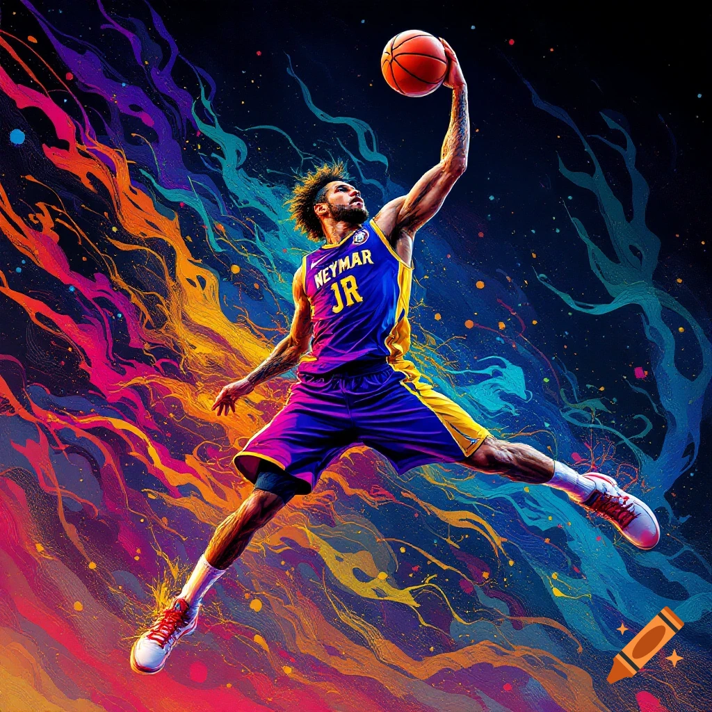 A basketball player dunks the ball into the hoop during a game, with ...