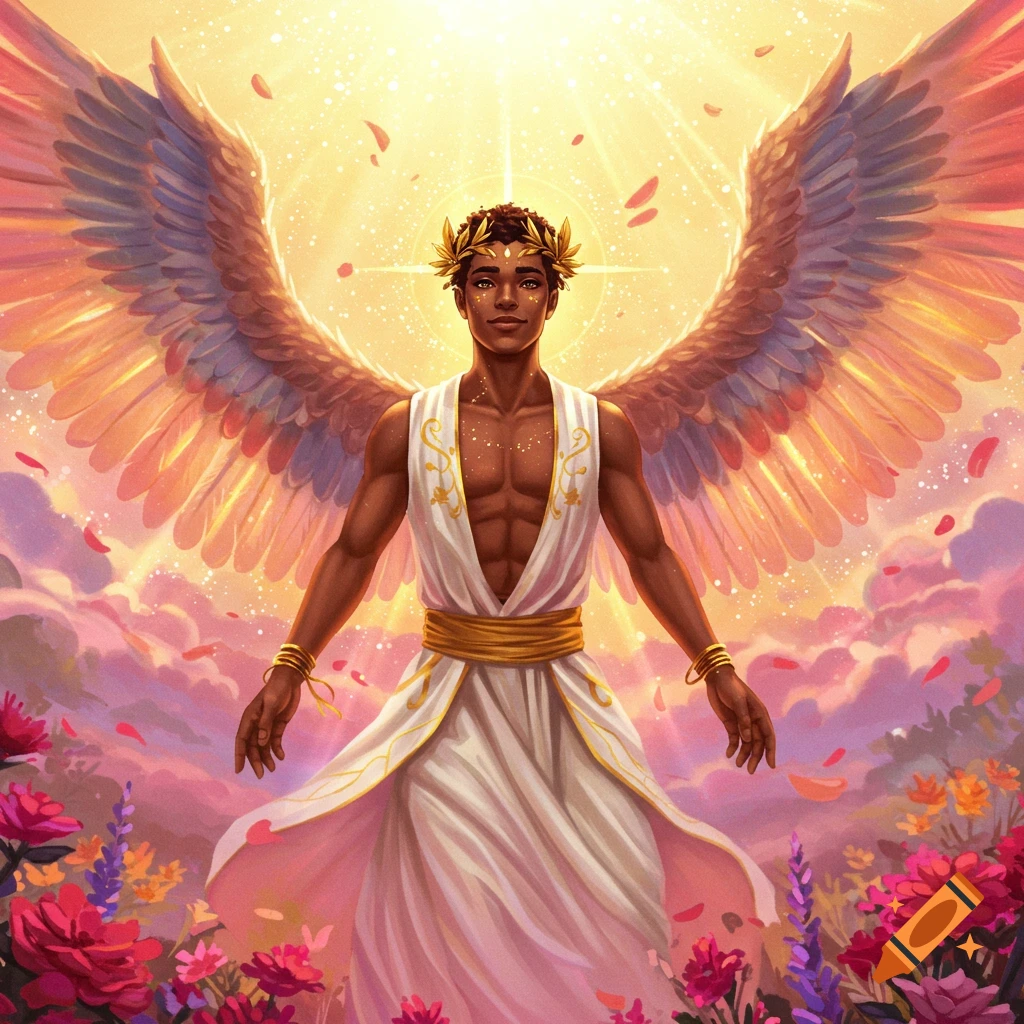 Mixed race god of love with wings on Craiyon