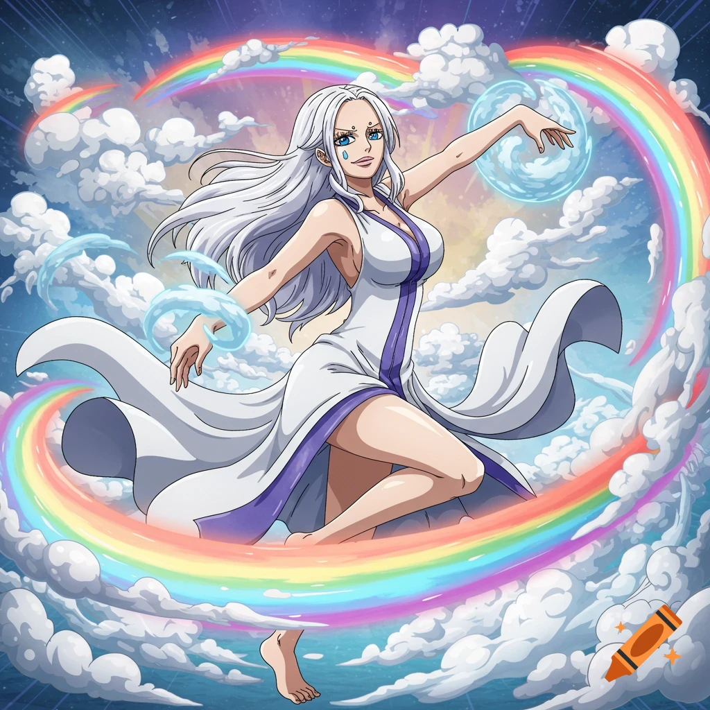 White Haired Anime Woman With Blue Eyes And Cloud Powers On Craiyon