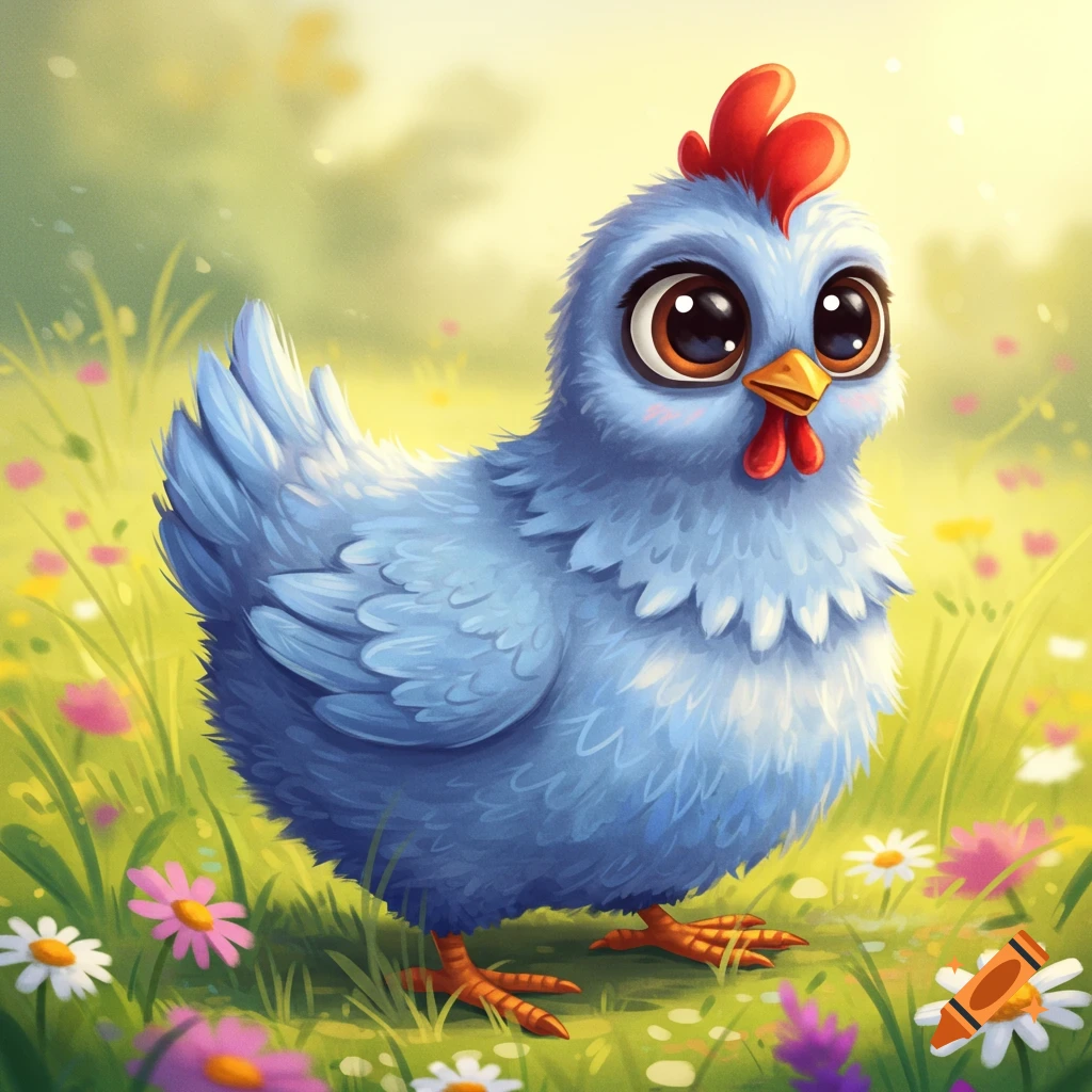 A cute, colorful chicken-dragon hatches from a cracked egg in a sunny ...