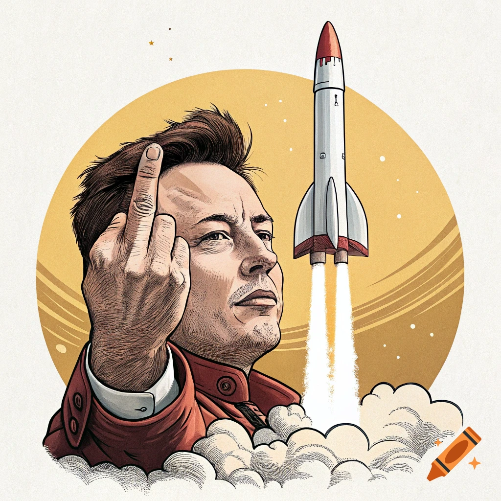 Elon Musk flipped off with rocket-shaped middle finger on Craiyon