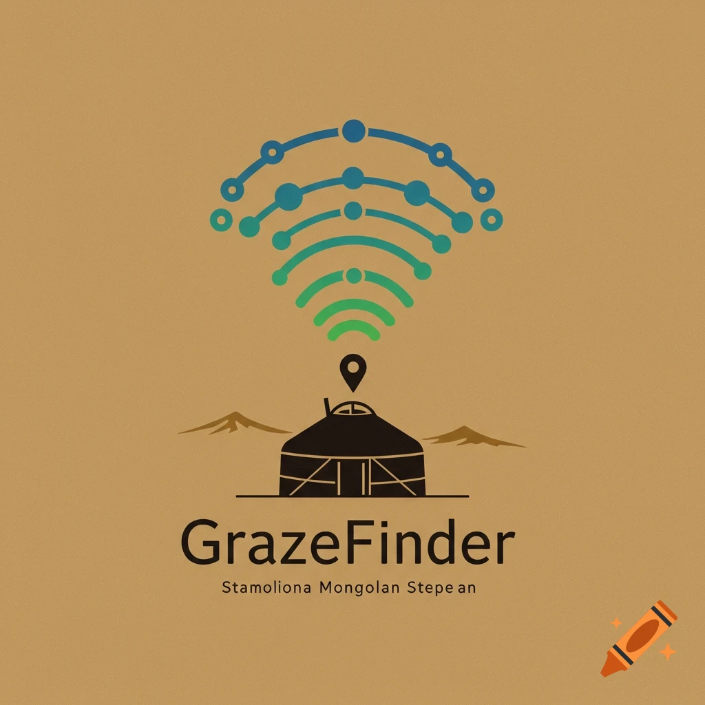 GrazeFinder logo for Mongolian nomad livestock tracking website on Craiyon