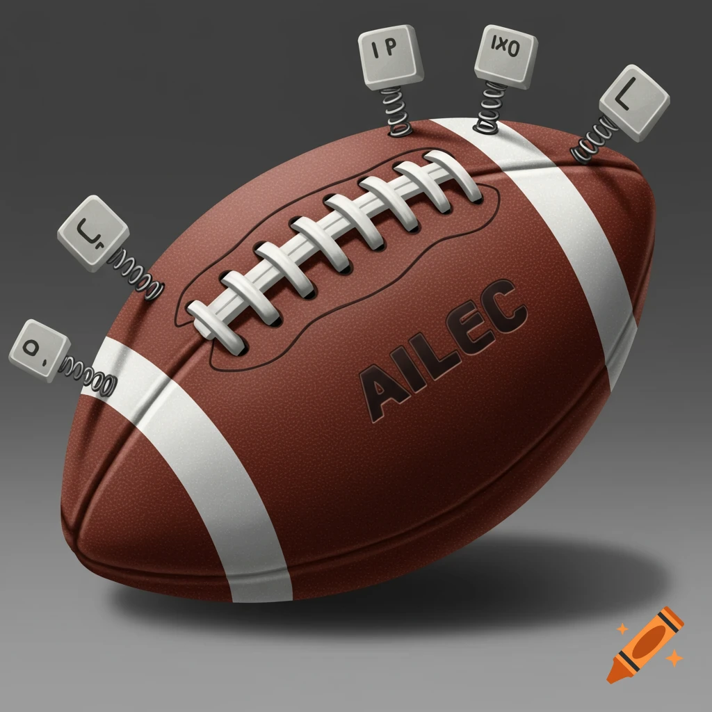 Airless white football with keyboard keys replacing laces on Craiyon