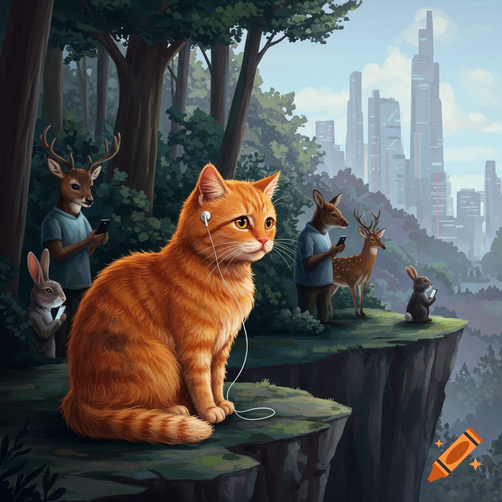 An orange kitten rides a red dragon flying over the Seattle skyline at ...