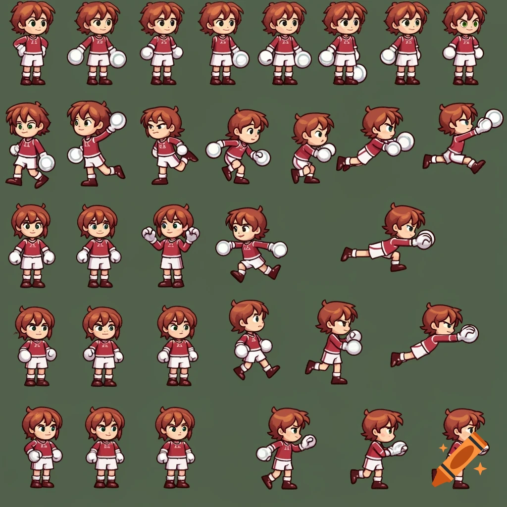12-year-old girl goalkeeper sprite sheet in Chrono Trigger style on Craiyon