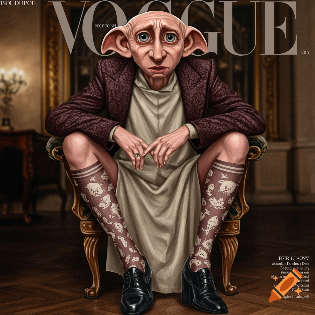 Dobby-inspired high fashion model on Vogue cover with statement socks ...