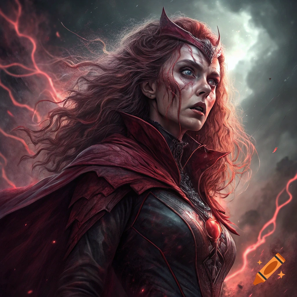 A digital art portrait of a corrupted Scarlet Witch looking intense ...