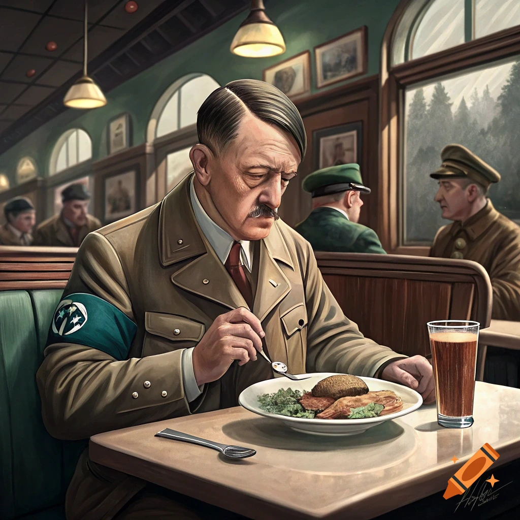 Adolf Hitler eating at Bennigan's restaurant on Craiyon