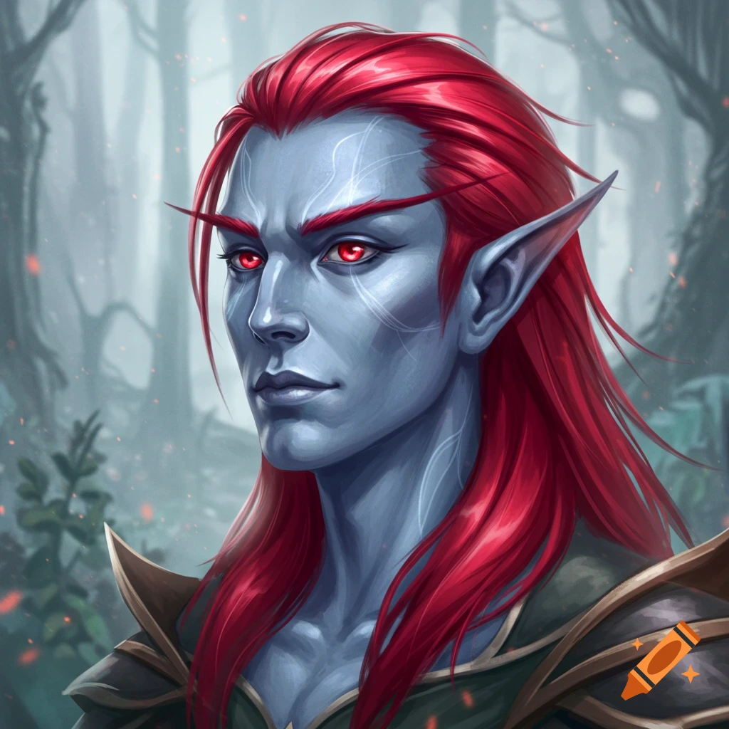 Hexblade Shadar-kai male elf with semi-long white hair and magic blade ...