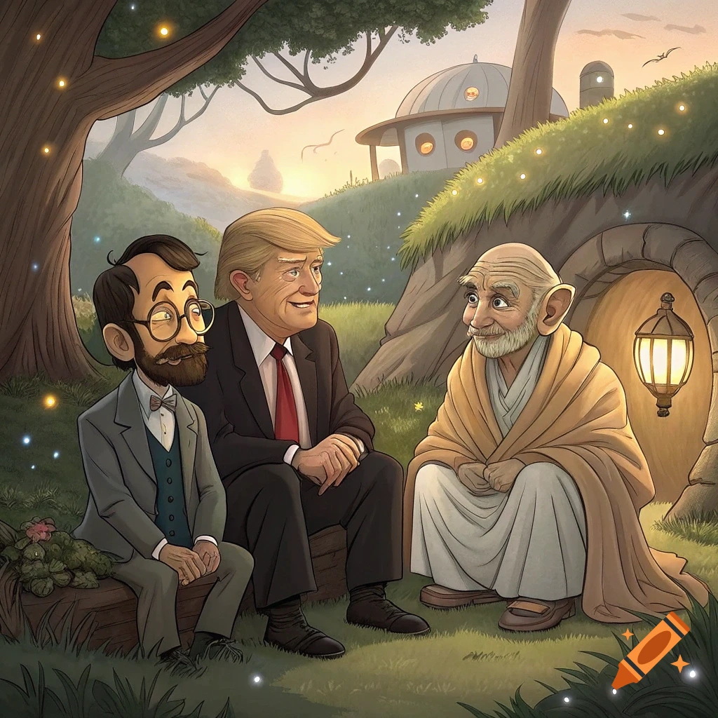 Cartoon of three men resembling Trump, Lincoln, and Gandhi sitting ...