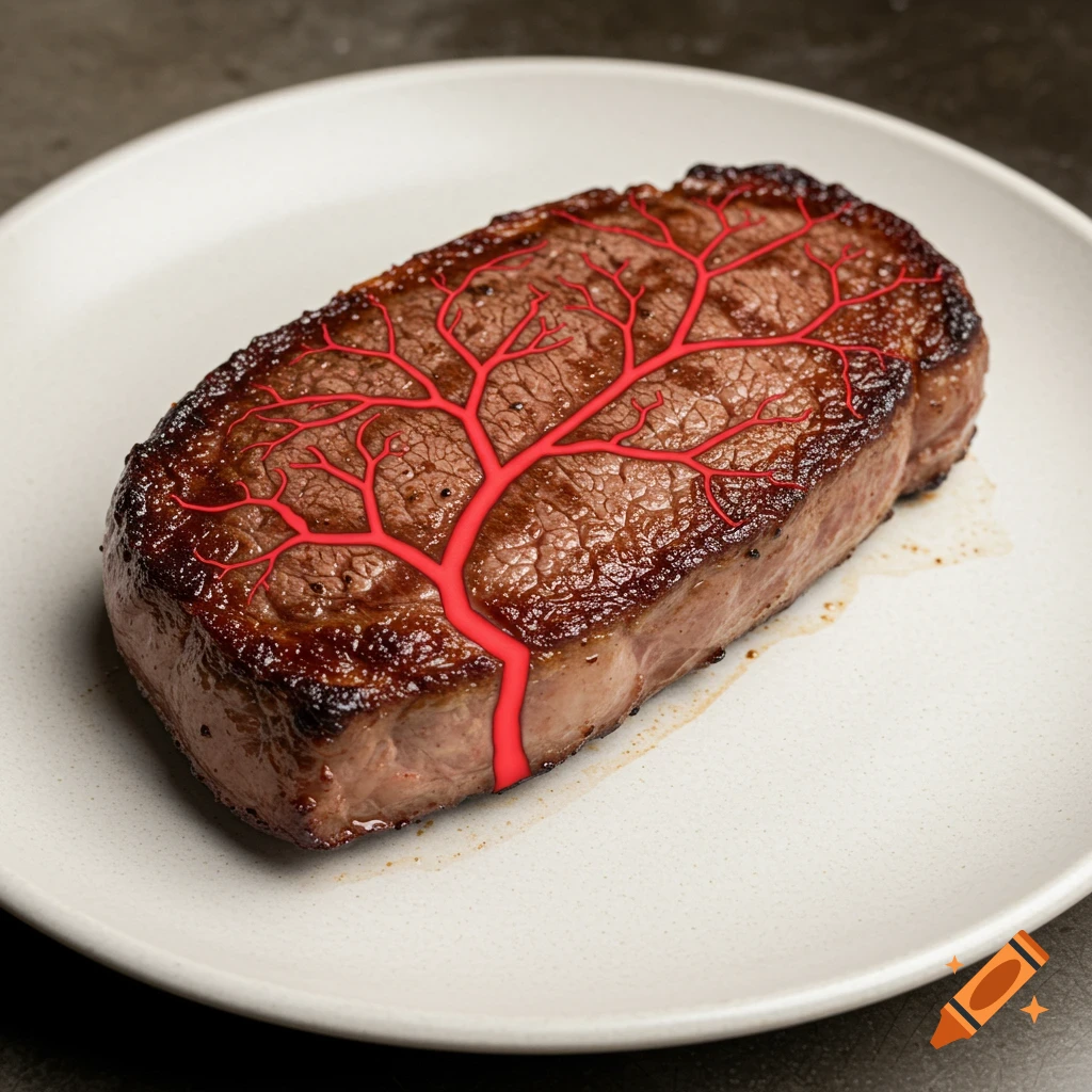 Medium rare sliced ribeye steak and grits on Craiyon