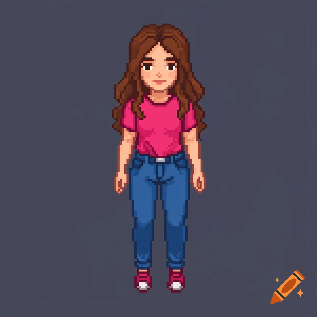 Pixel art girl character, 32x32, top-down on Craiyon