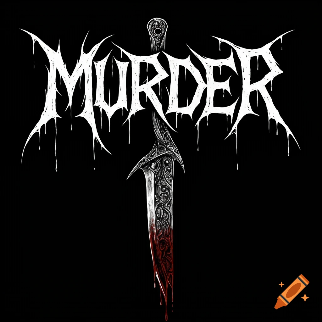Murder Tribunal death metal band logo, white on black on Craiyon