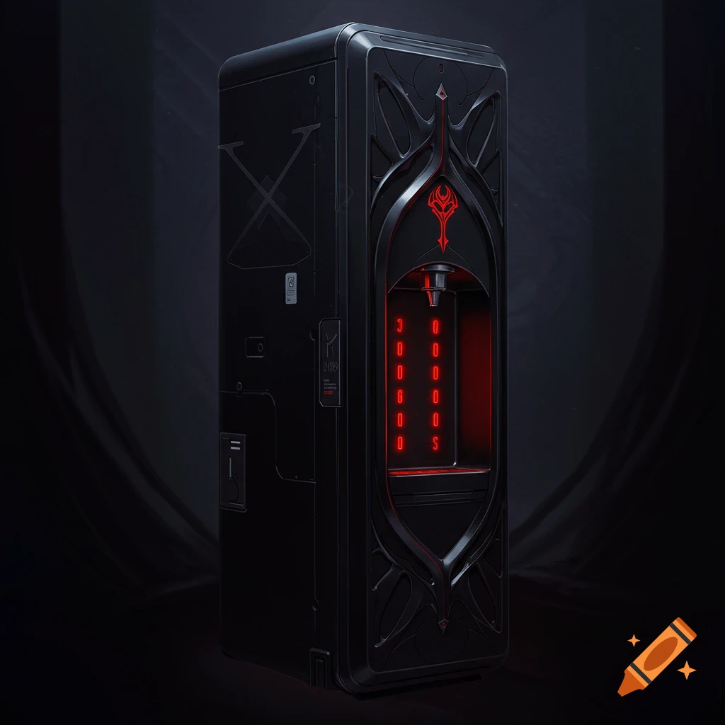 Black gothic sci-fi water dispenser with red lights on Craiyon