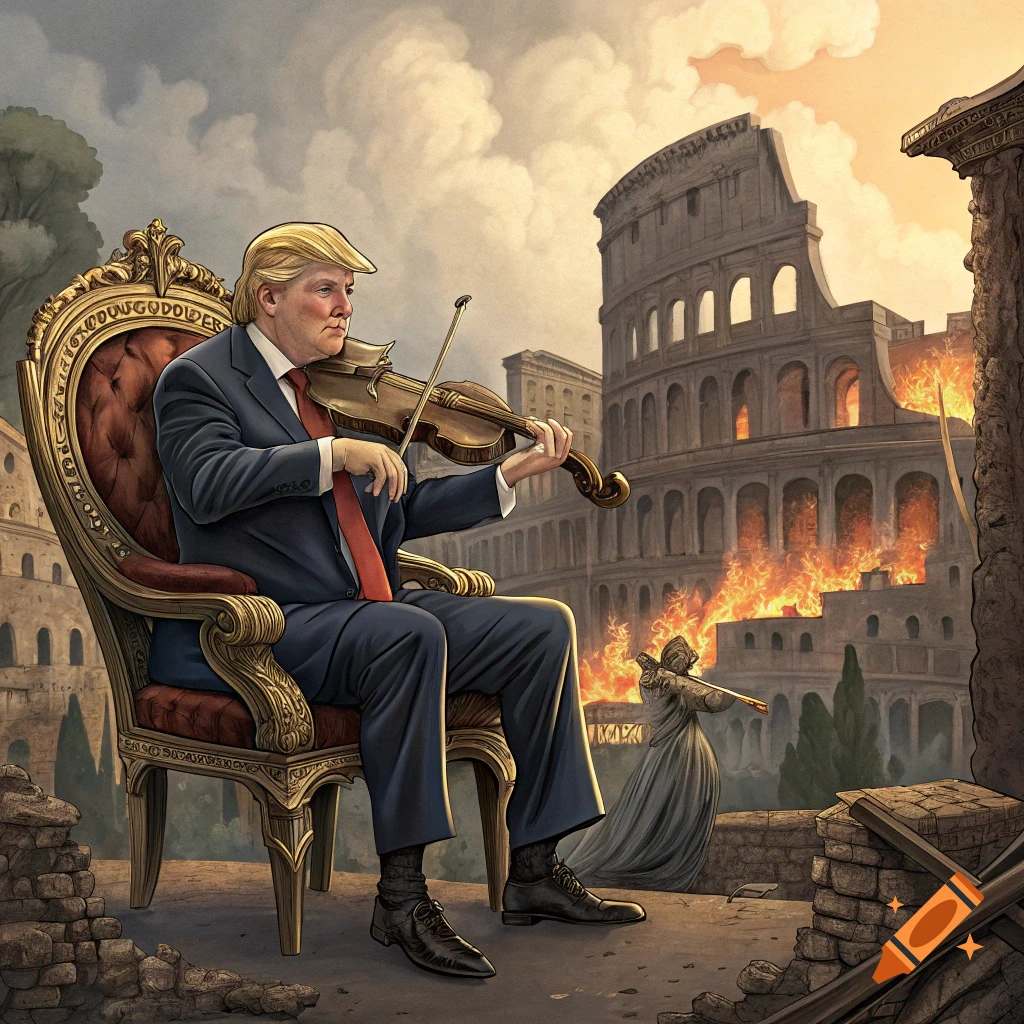 Trump playing fiddle while Rome burns on Craiyon