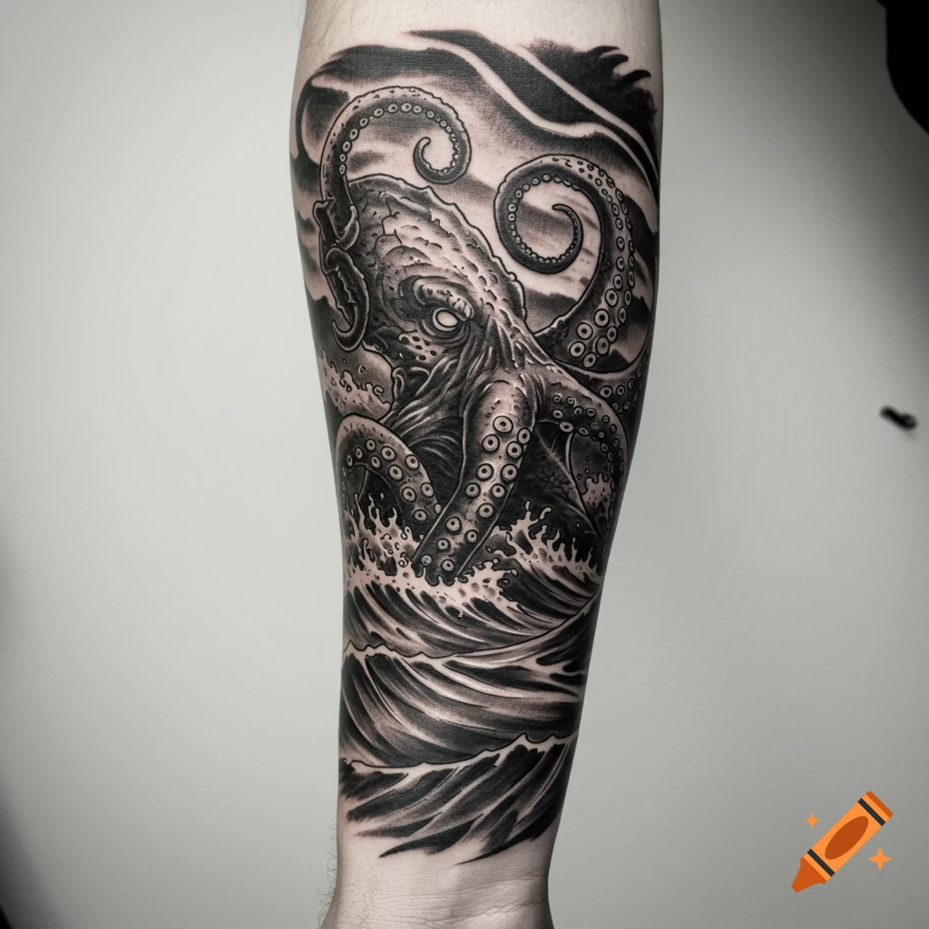 Kraken Tattoo Zeichnung Geometric Octopus Black And White Japanese